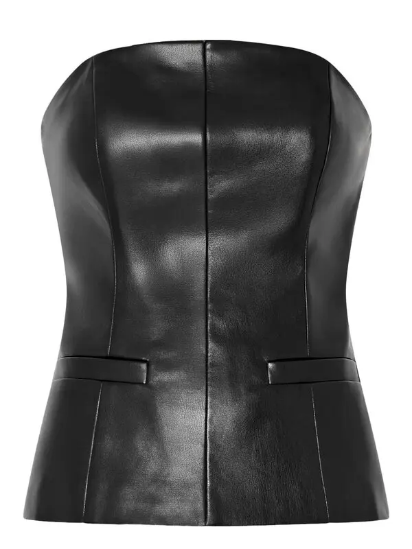 MILLY Vegan Leather Strapless Bustier Top - Black