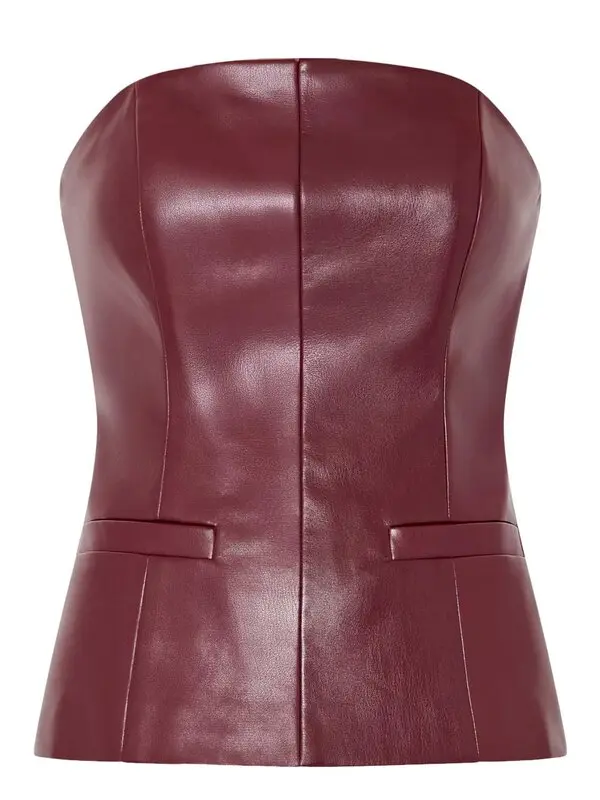 MILLY Vegan Leather Strapless Bustier Top - Deep Burgundy