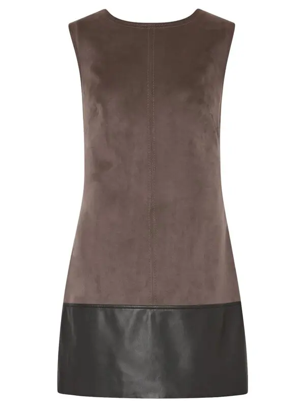 MILLY Eve Suede Leather Combo Shift Mini Dress - Charcoal/black
