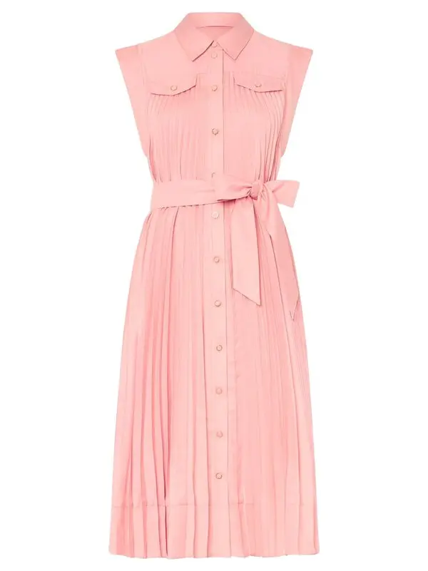 MILLY Johanna Pleated Twill Midi Dress - Blush