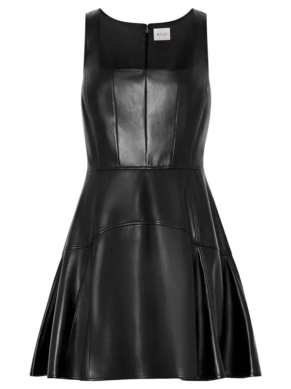 MILLY Vegan Leather Mini Dress - Black