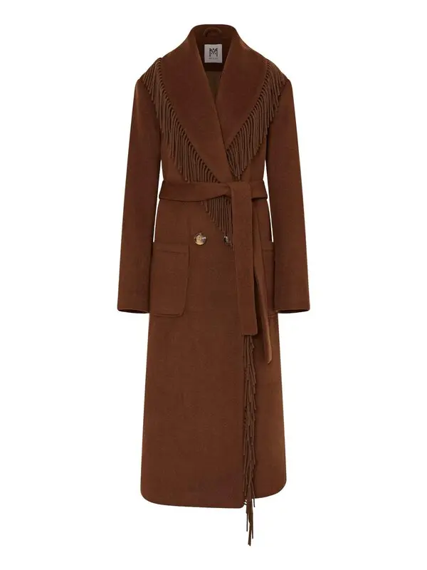 MILLY Wyatt Fringe Wool Overcoat - Brown