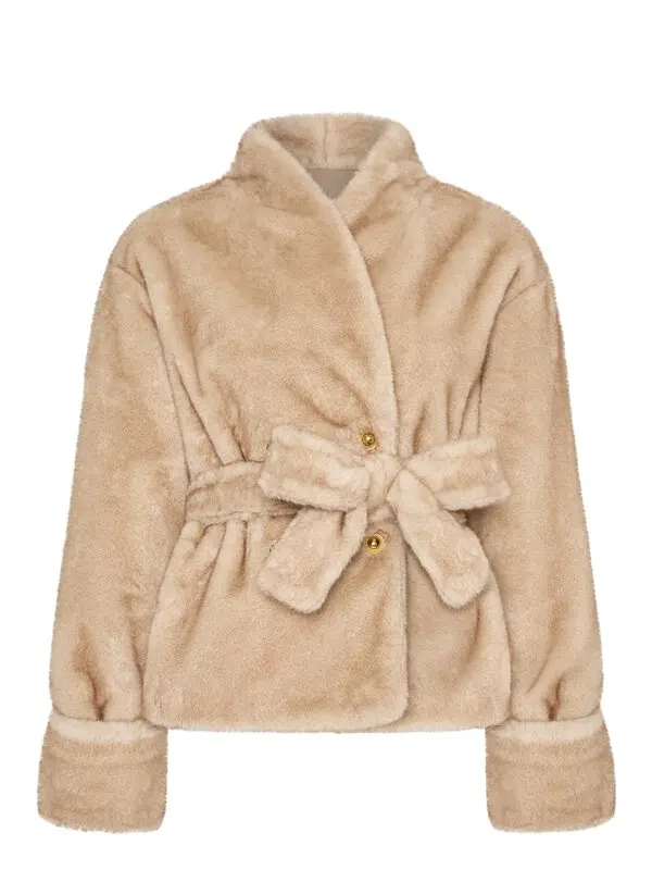 MILLY Faux Fur Shawl Collar Jacket - Beige