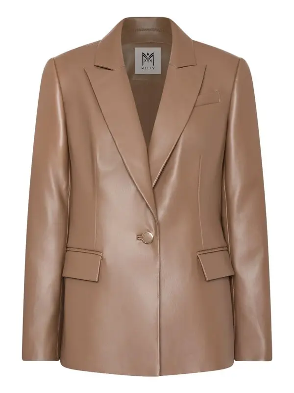 MILLY Alexa Vegan Leather Blazer - Mocha