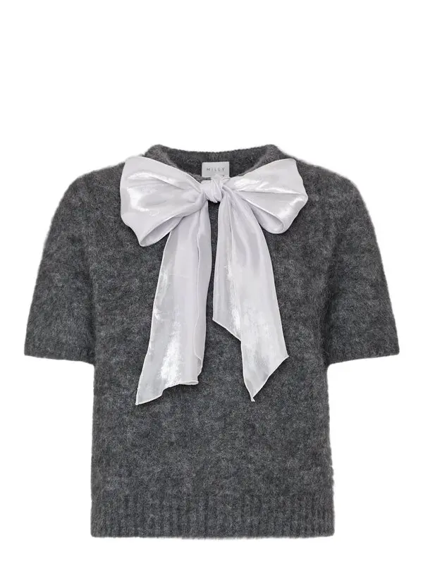 MILLY Bow Short Sleeve Sweater - Smoke