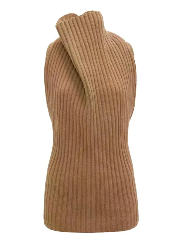 Victoria Beckham Draped Ribbed Top - Neutrals