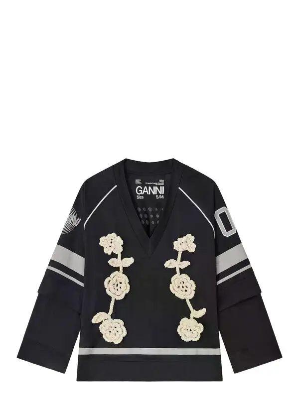 GANNI Crocheted-flower Top - Black