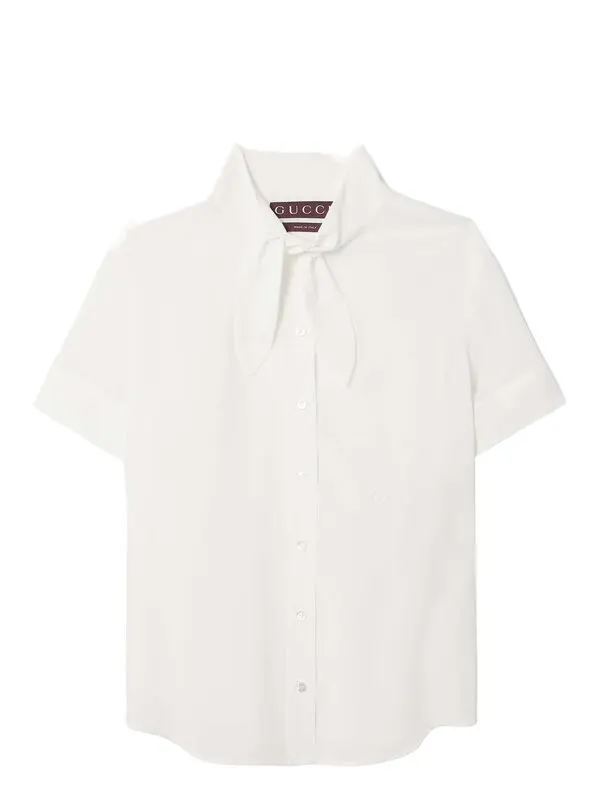 Gucci Embroidered Pussy-bow Silk Shirt - White