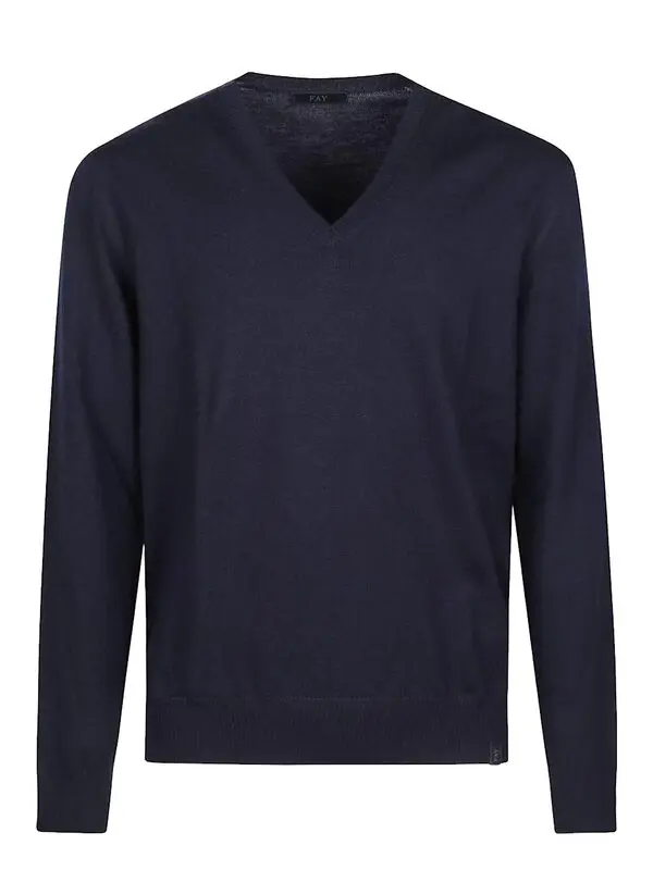 FAY V-neck Virgin Wool Sweater - Blue