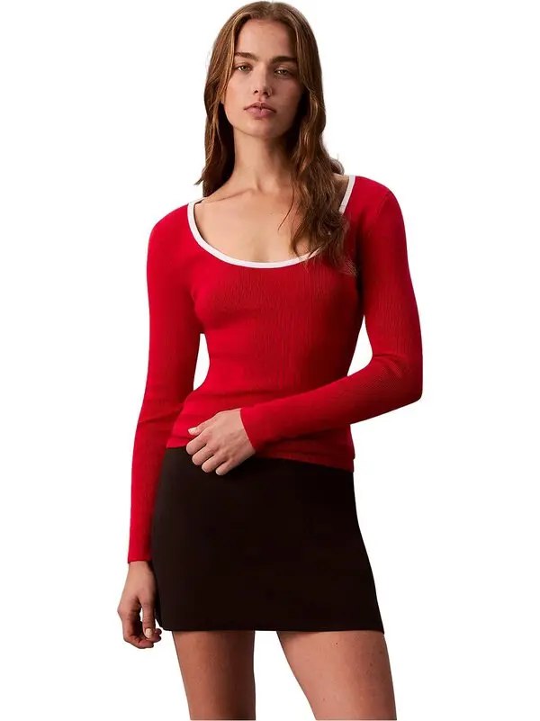 Calvin Klein Cotton Blend Scoopneck Sweater - Red