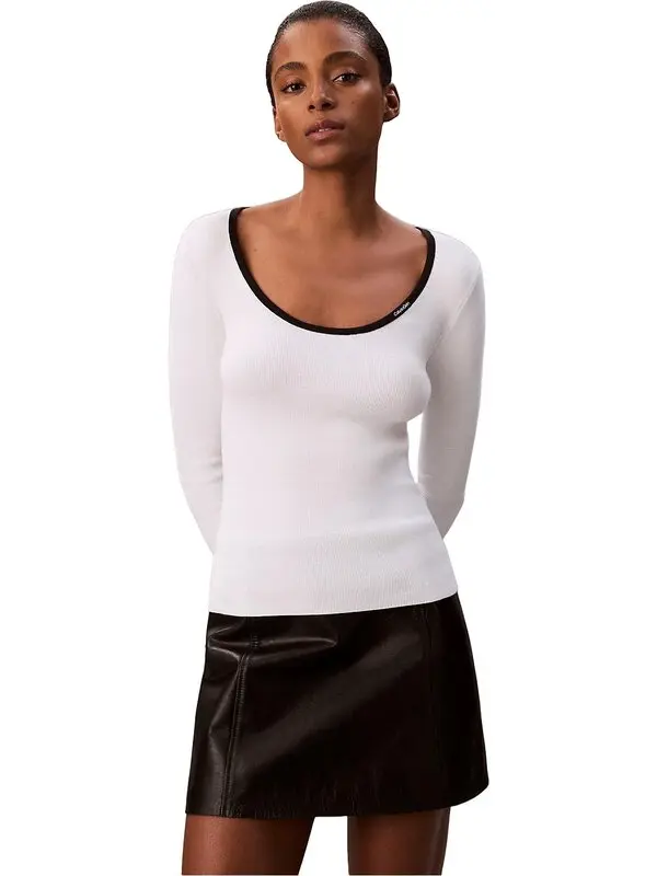 Calvin Klein Cotton Blend Scoopneck Sweater - White