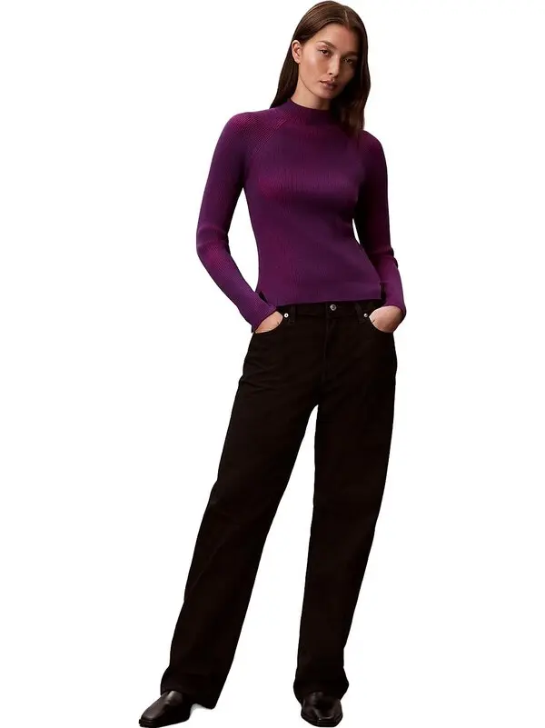 Calvin Klein Tech Knit Ribbed Mock Neck Sweater - Acai Combo