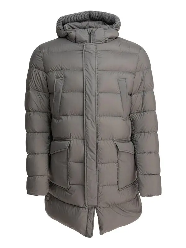 Herno Long Down Jacket With Hood - Grey