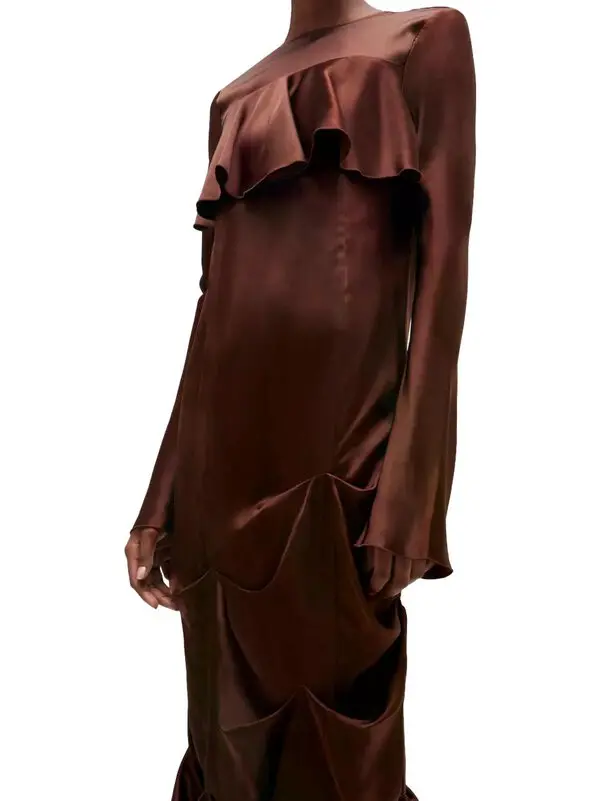 GANNI Ruffled Maxi Dress - Brown