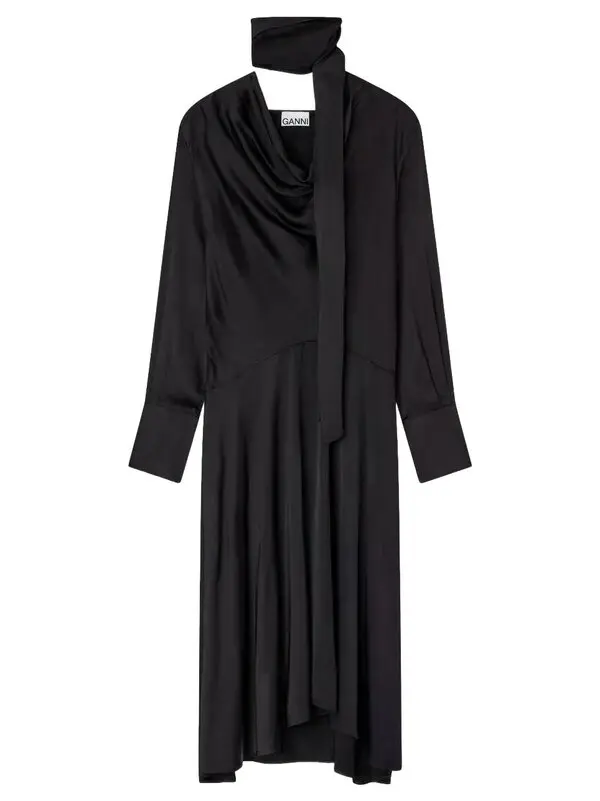 GANNI Cowl-neck Scarf Midi Dress - Black
