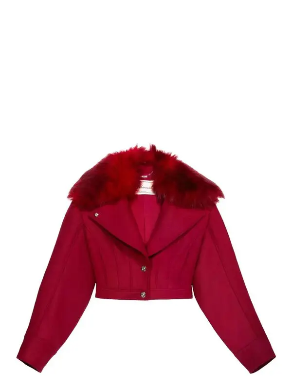 Blumarine Faux-fur-collar Cropped Jacket - Red
