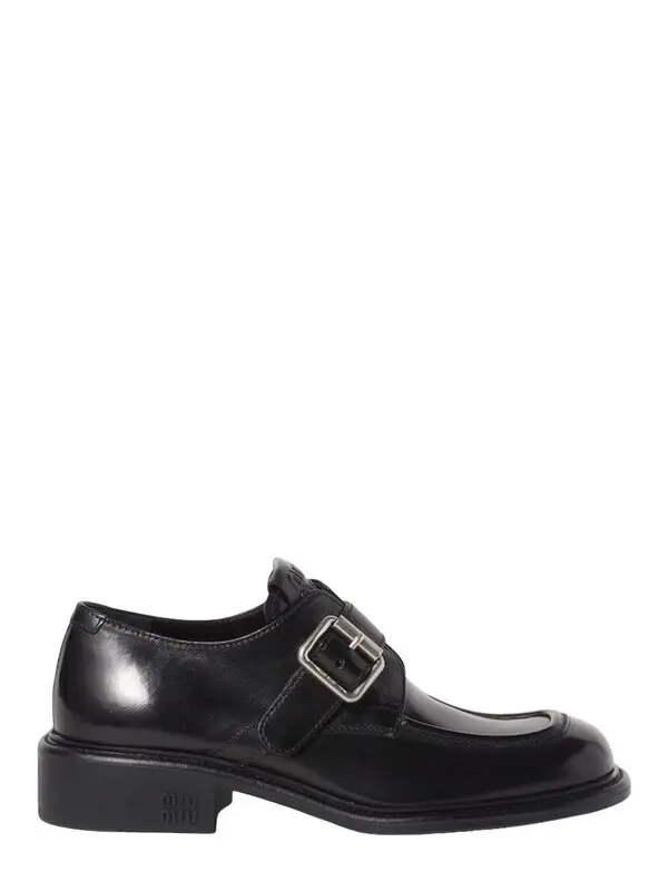 Miu Miu Leather Sneakers With Buckle - Black