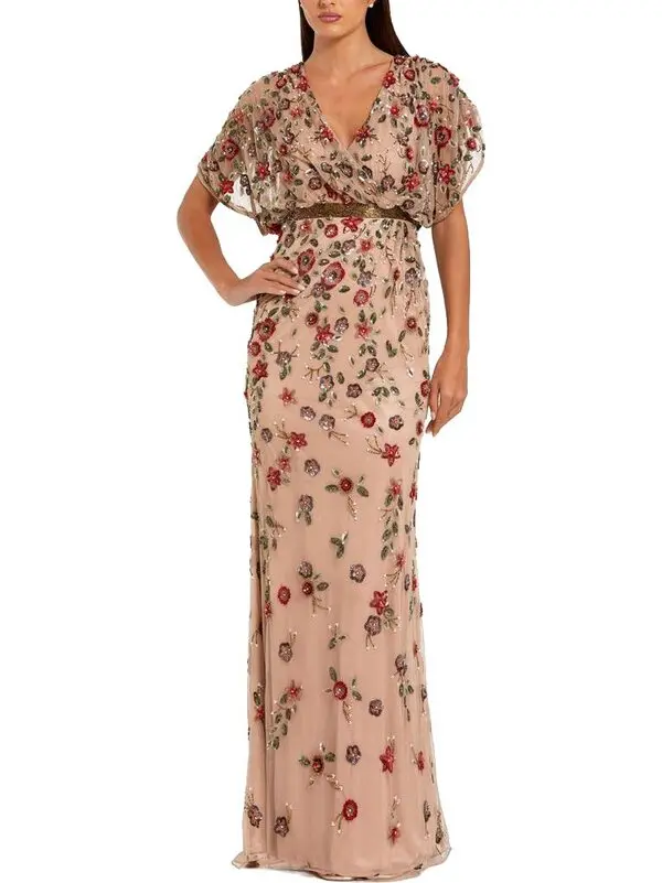 Mac Duggal Floral Embellished Blouson Gown - Antique Rose