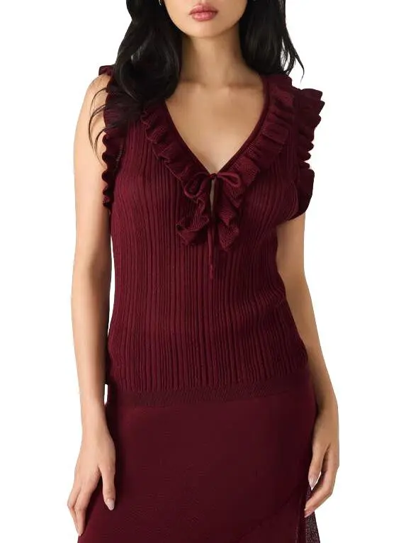 Steve Madden Nataly Ruffle Neck Sleeveless Sweater - Wine