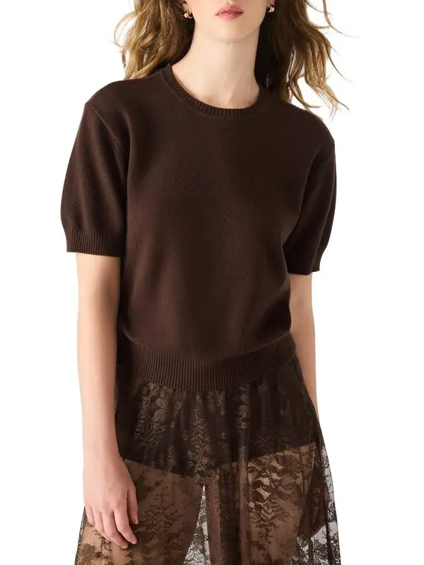 Steve Madden Hermia Short Sleeve Sweater - Dark Espresso