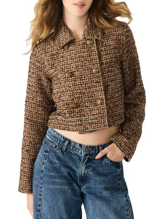 Steve Madden Avie Tweed Jacket - Brown Plaid Mix