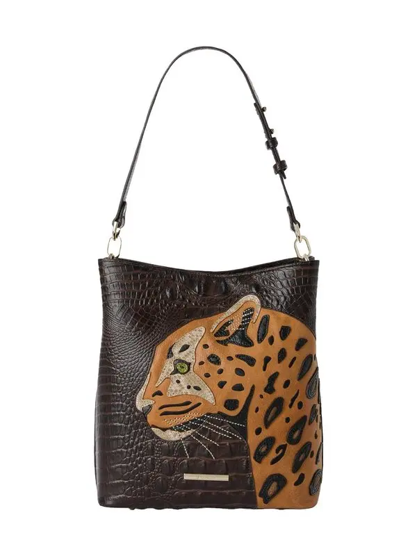 Brahmin Celina Croc Embossed Leather Bucket Bag - Chocolate