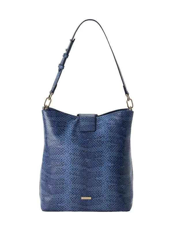 Brahmin Celina Croc Embossed Leather Bucket Bag - Navy