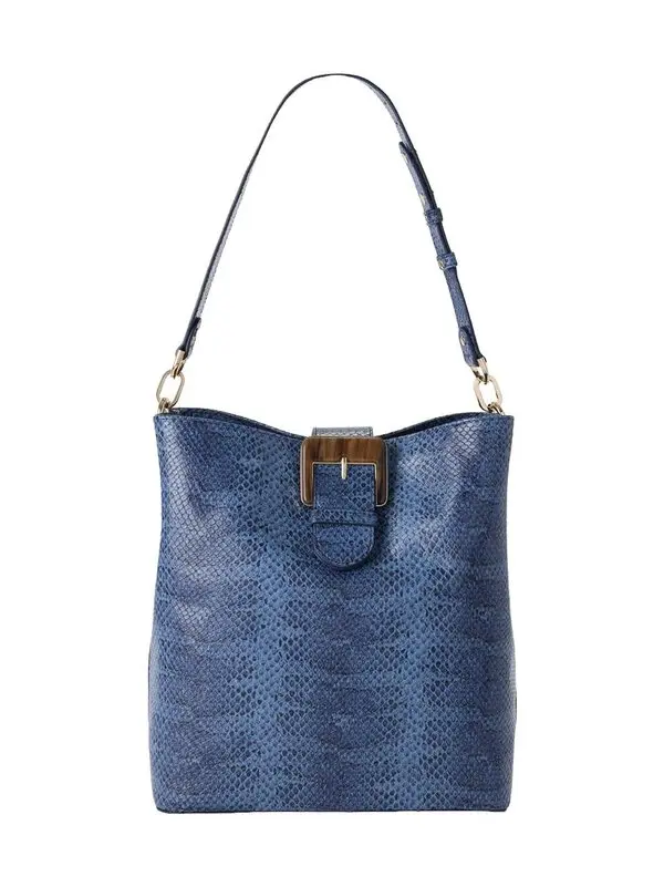 Brahmin Celina Croc Embossed Leather Bucket Bag - Navy