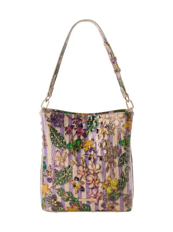 Brahmin Celina Croc Embossed Leather Bucket Bag - Pinstripe Petals