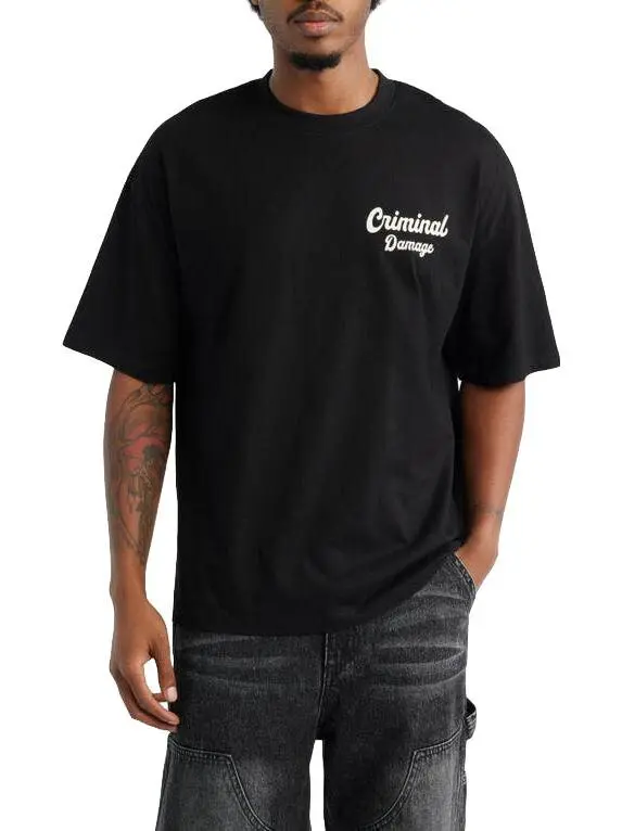 CRIMINAL DAMAGE Bennett Oversize Logo Graphic T-shirt - Black