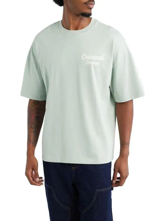 CRIMINAL DAMAGE Bennett Oversize Logo Graphic T-shirt - Blue