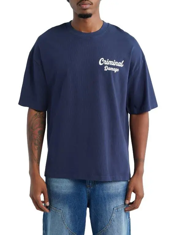 CRIMINAL DAMAGE Bennett Oversize Logo Graphic T-shirt - Navy
