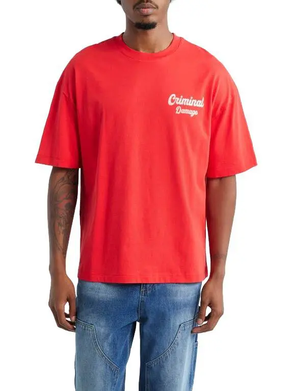 CRIMINAL DAMAGE Bennett Oversize Logo Graphic T-shirt - Red