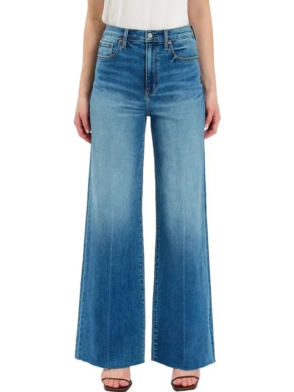 DAZE High Waist Raw Hem Wide Leg Jeans - New Indigio