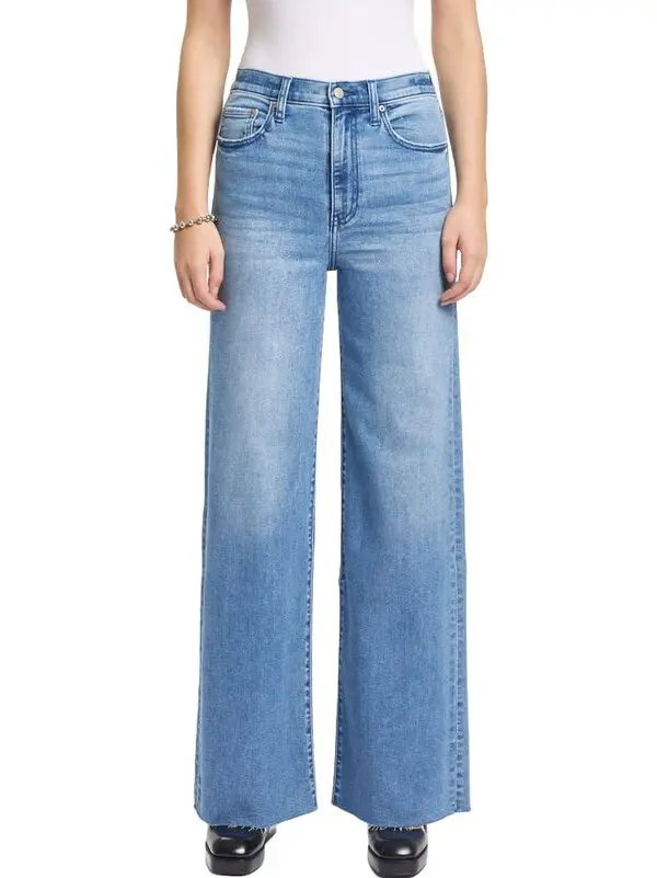 DAZE High Waist Raw Hem Wide Leg Jeans - Right On