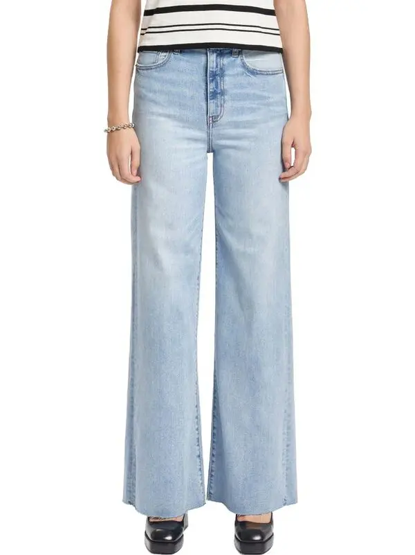 DAZE High Waist Raw Hem Wide Leg Jeans - Starry