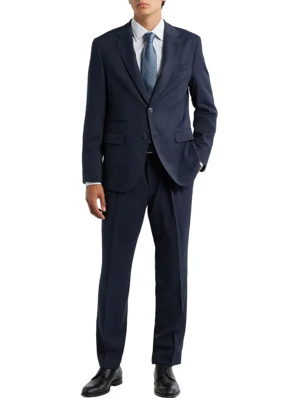 BOSS Heston Slim Fit Textured Stretch Wool Suit - Dark Blue