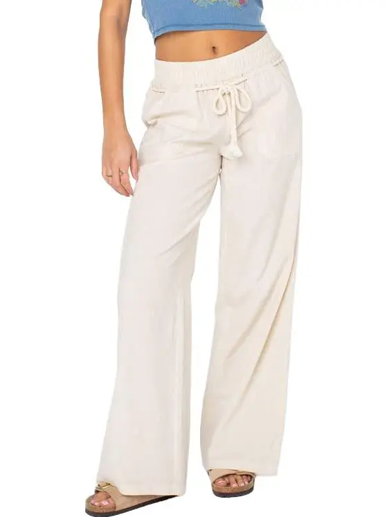 Roxy Drawstring Cotton And Linen Pants - Pumice Stone