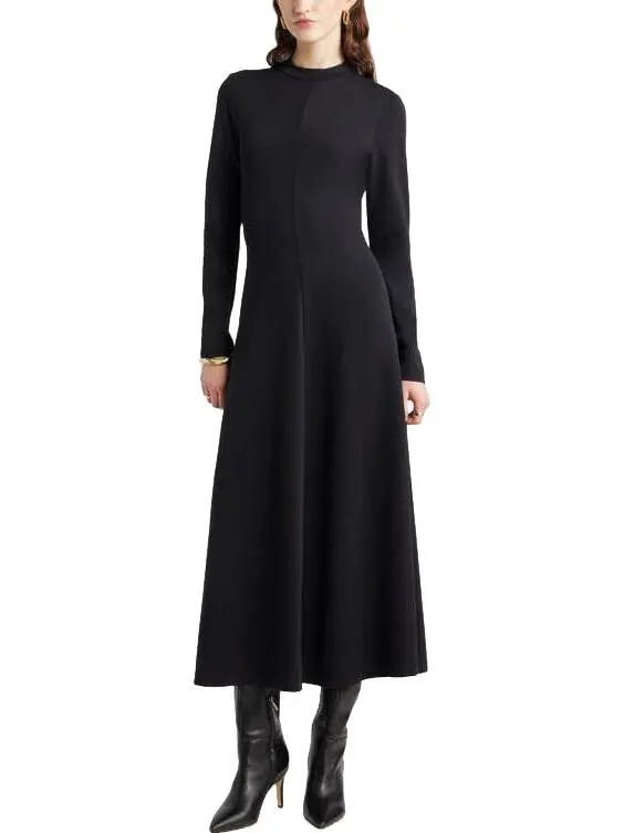 Nordstrom Mock Neck Long Sleeve Maxi Dress - Black