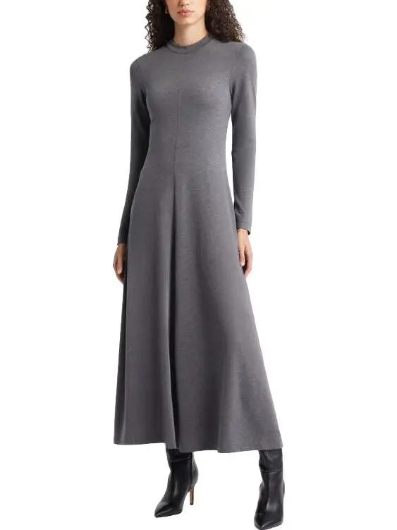 Nordstrom Mock Neck Long Sleeve Maxi Dress - Grey Charcoal Heather