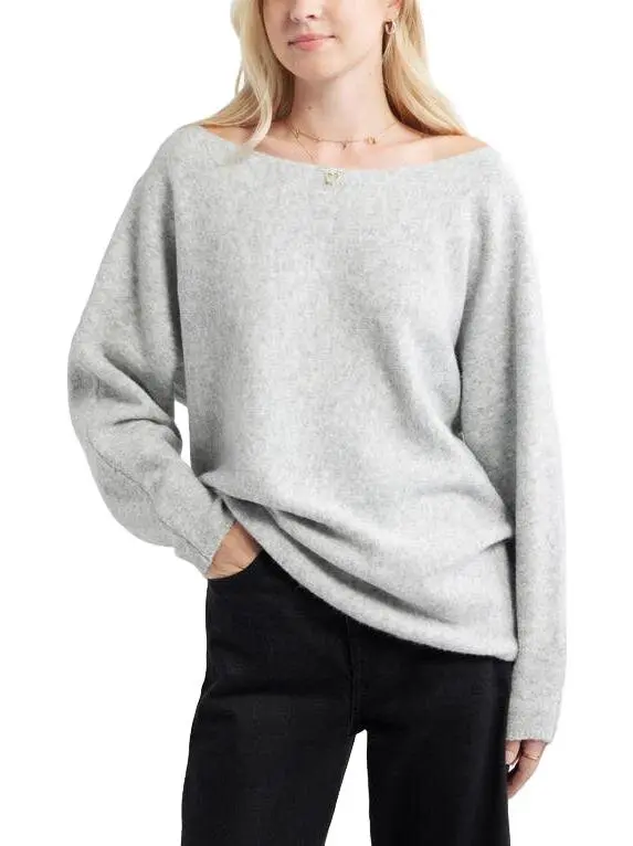 Bp. Lofty Boat Neck Oversized Sweater - Grey Heather