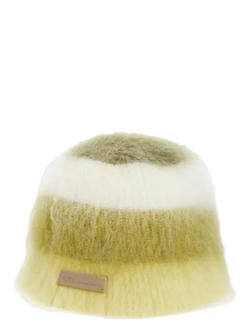 Ami Stripe Mohair Blend Bucket Hat - Ivoire/anis/bronze/lichen