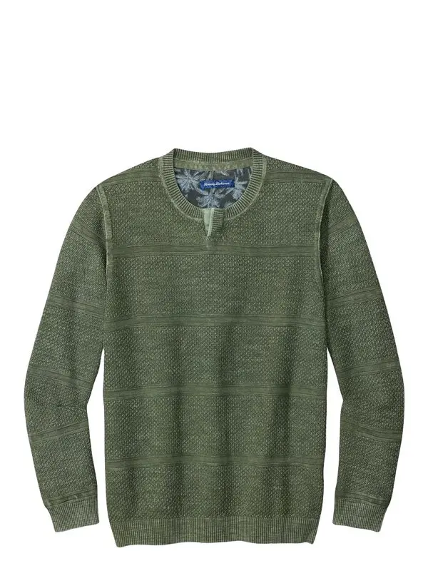 Tommy Bahama Saltwater Tide Abaco Cotton Split Neck Sweater - Dark Jade