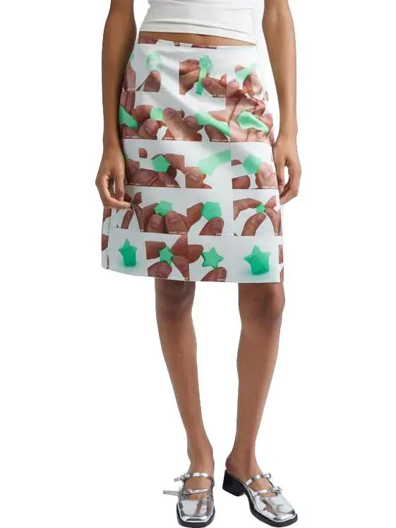 Sandy Liang Ina Origami Print A-line Skirt - White Multi