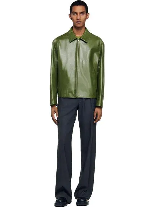Sandro Zip-up Leather Jacket - Lime