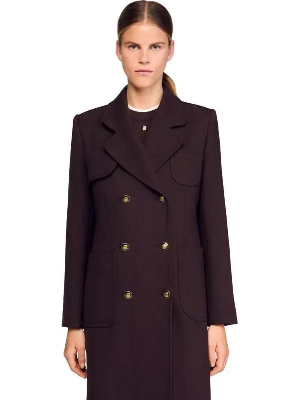 Sandro Structured Double-breasted Long Coat - Brown