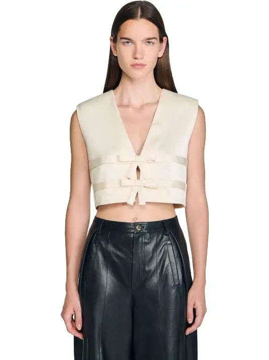 Sandro Sleeveless Satin Crop Top - Ecru