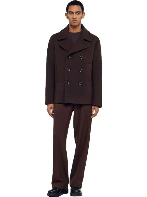 Sandro Double-breasted Wool Pea Coat - Chocolate