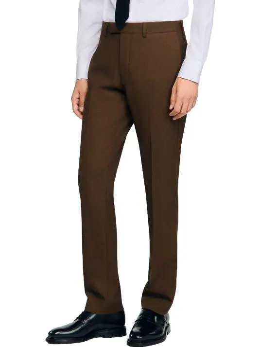 Sandro Classic Wool Dress Trousers - Tobacco Brown