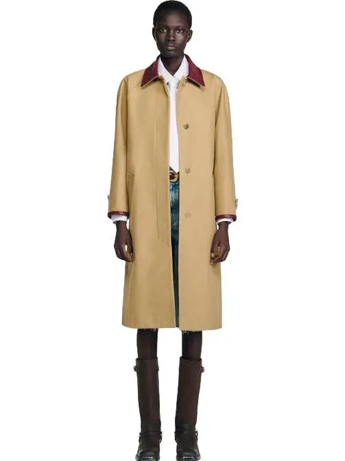 Sandro Leather Trimmed Trench Coat - Beige